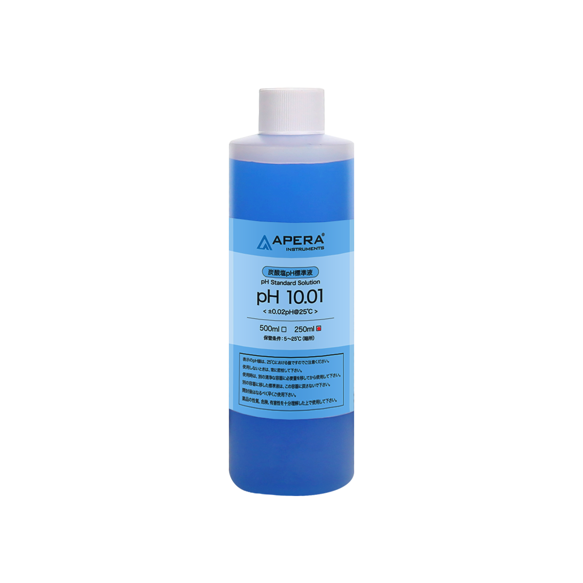 pH10.01 炭酸塩pH標準液 色付き校正液 250ml 精度: ±0.02pH @25℃ – Apera Instruments